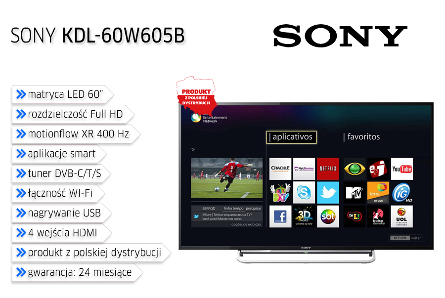 Sony KDL-60W605B SmartTV/FullHD/400Hz/USB/WiFi/4xHDMI - Telewizory 50 ...