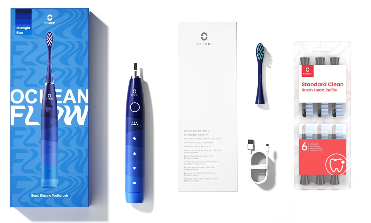 Oclean Zestaw Flow niebieski + 6 dodatkowych końcówek P2S5 B06 - Szczoteczki soniczne - Sklep ...