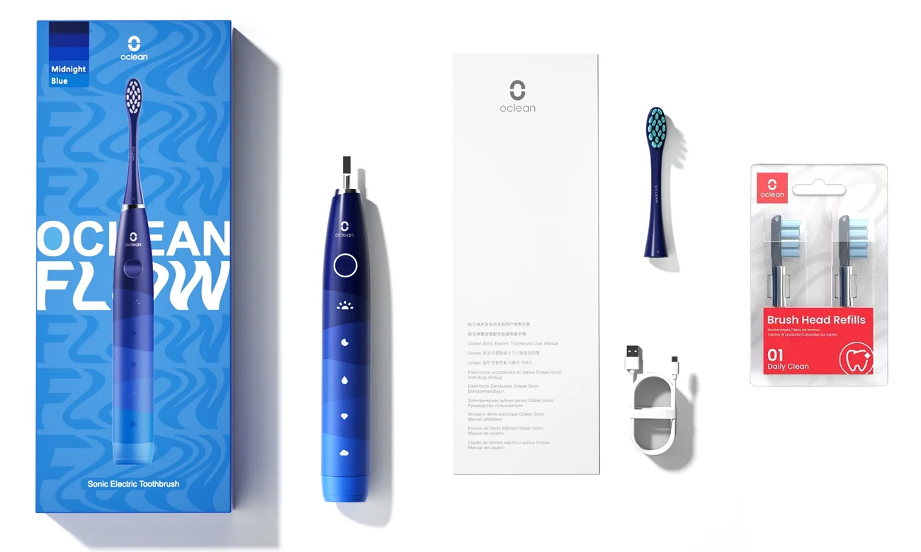 Oclean Flow niebieski + 2 dodatkowe końcówki - Szczoteczki soniczne - Sklep internetowy - al.to