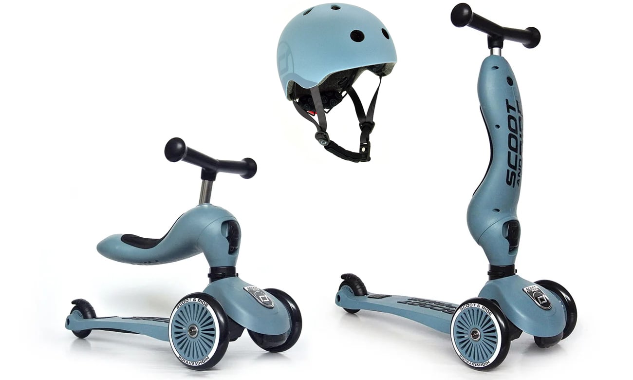 Scoot & Ride Highwaykick 1 Jeździk i hulajnoga 2w1 + kask S-M Steel ...